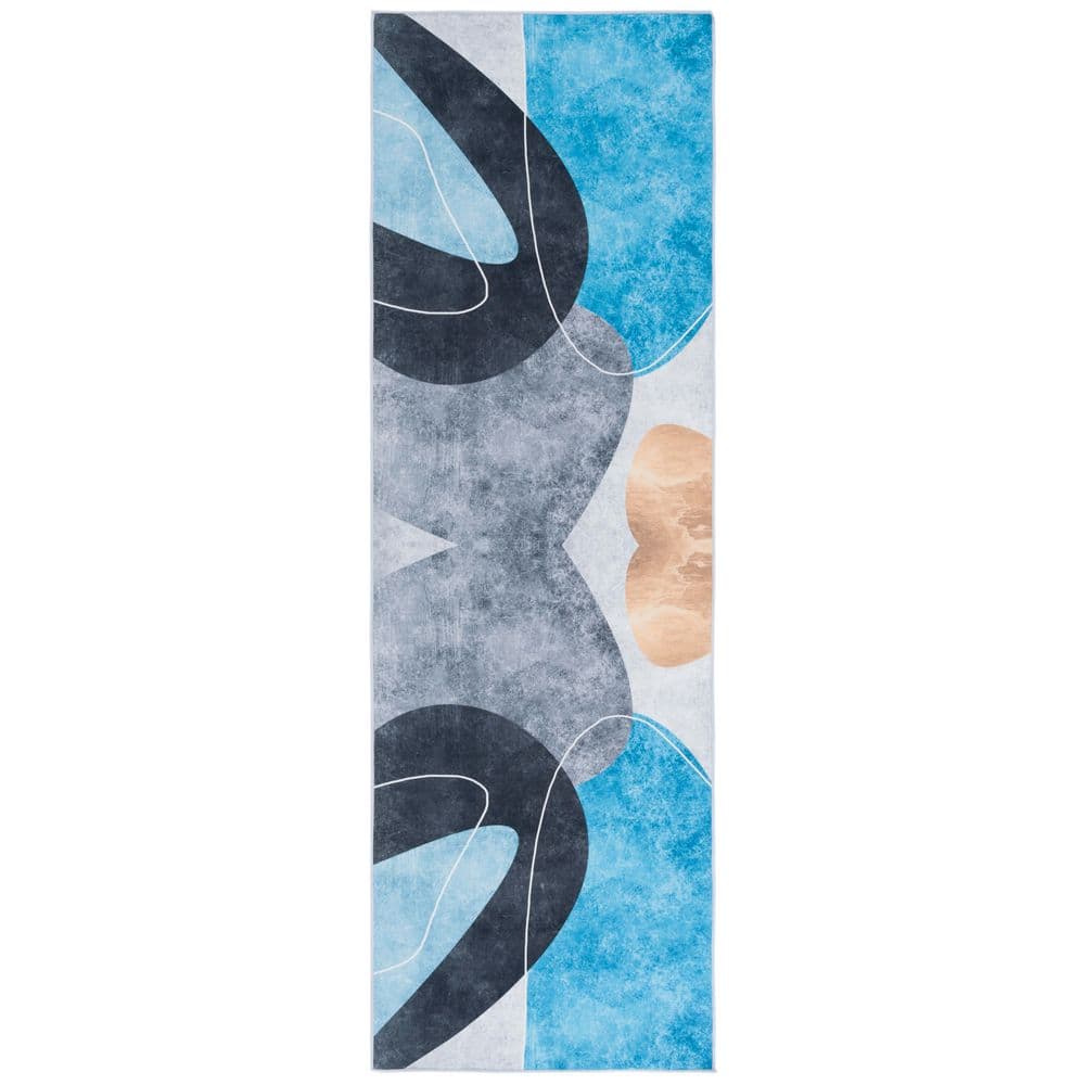 SAFAVIEH Malibu Dark Gray/Turquoise 3 ft. x 8 ft. Machine Washable ...