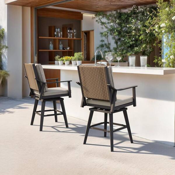 PURPLE LEAF Swivel Metal Rattan Outdoor Bar Stools with Cushion and ...
