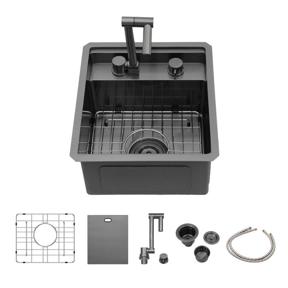 Logmey 15 in. Undermount Sink Single Bowl 16-Gauge Stainless Steel ...