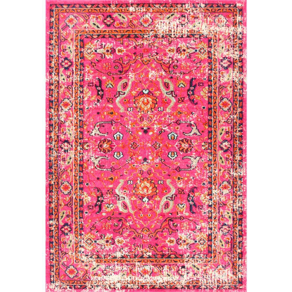nuLOOM Anabel Distressed Floral Pink 5 ft. x 8 ft. Area Rug KKCB18A ...