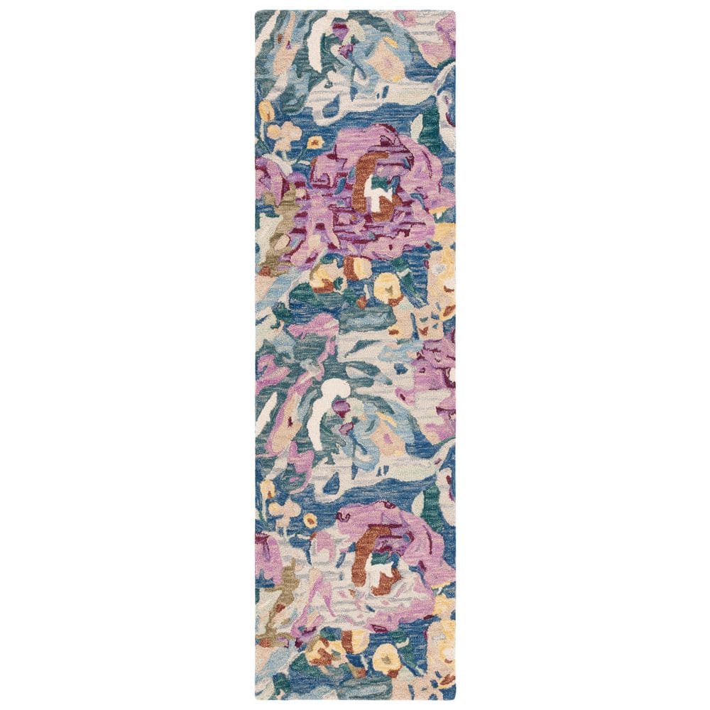SAFAVIEH Blossom 2 ft. x 8 ft. Light Blue/Plum Oversized Floral ...