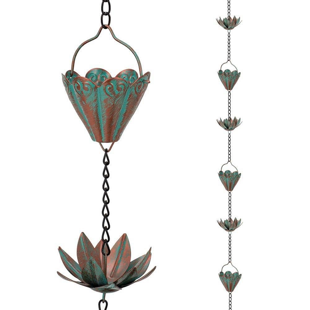 OGETFUUR 10.3 ft. Lotus Rain Chains for Gutters, Rain Chains with 16 ...