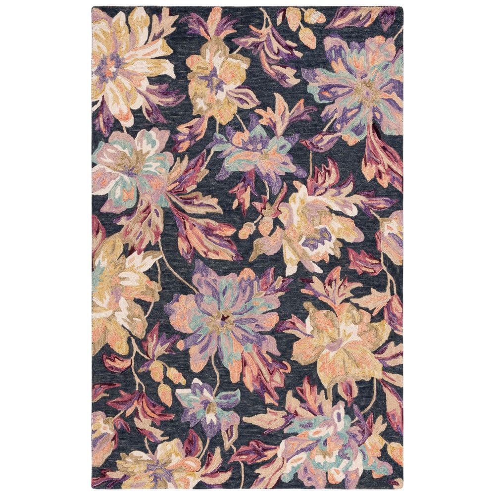 SAFAVIEH Blossom 4 ft. x 6 ft. Charcoal/Plum Oversized Floral Area Rug ...