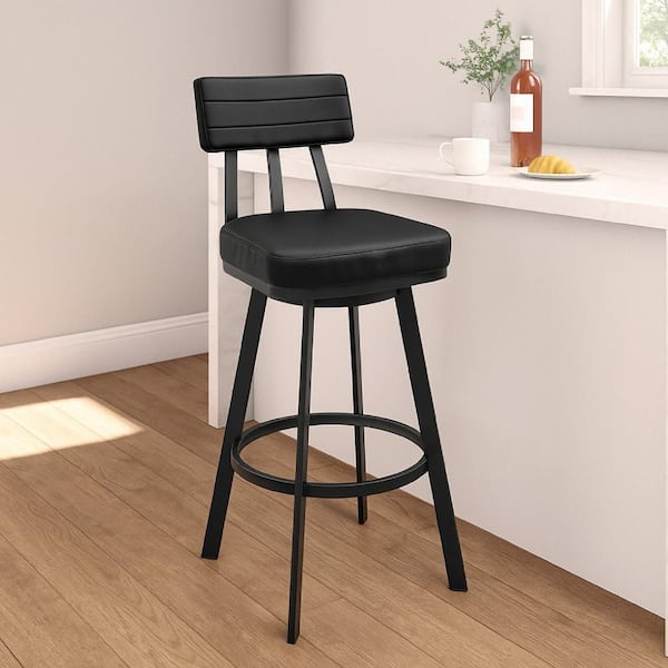 Benjara 38 in. H Black Low Back Metal Bar Stool with Faux Leather Seat ...