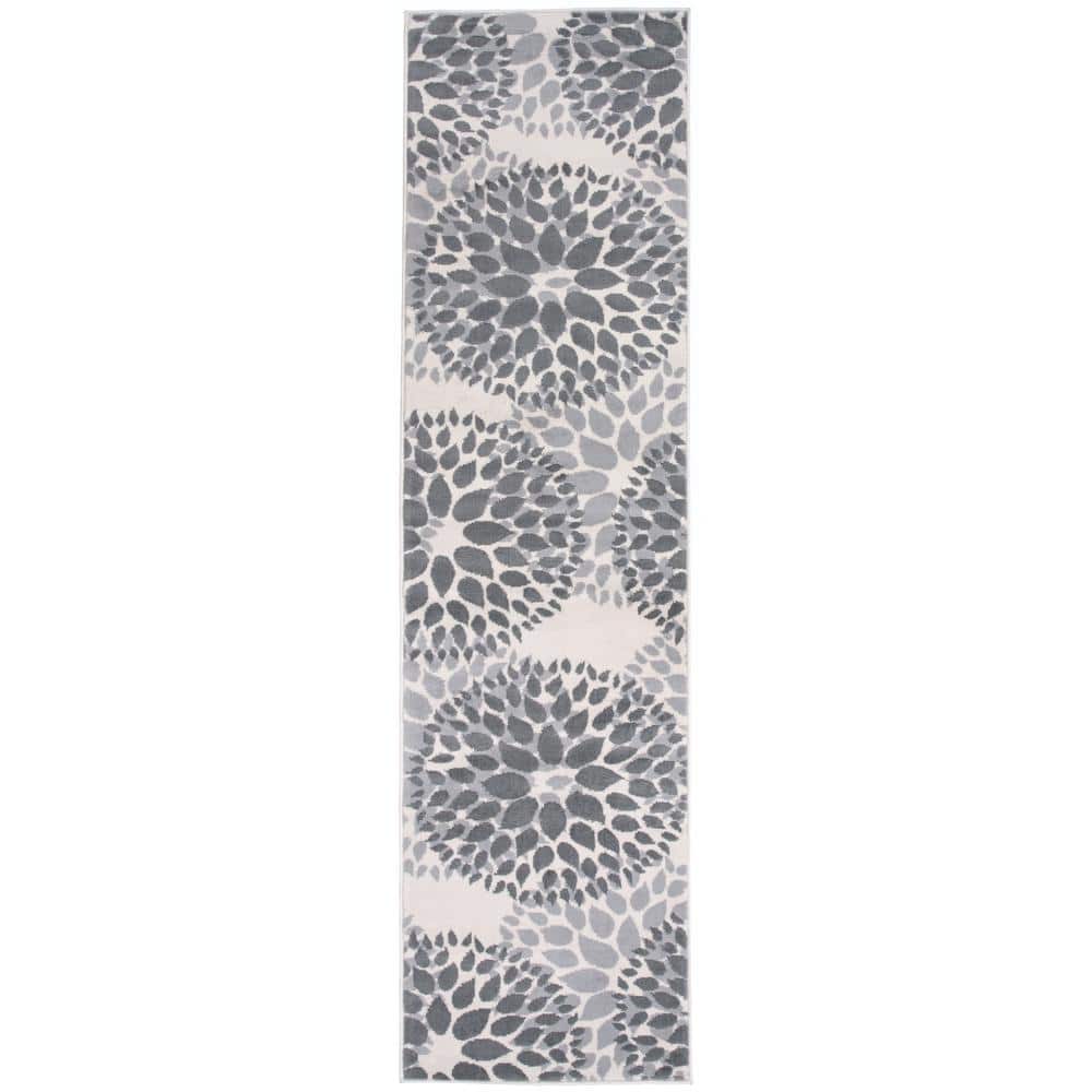 World Rug Gallery Modern Floral Circles Gray 24 in. x 120 in. Runner ...