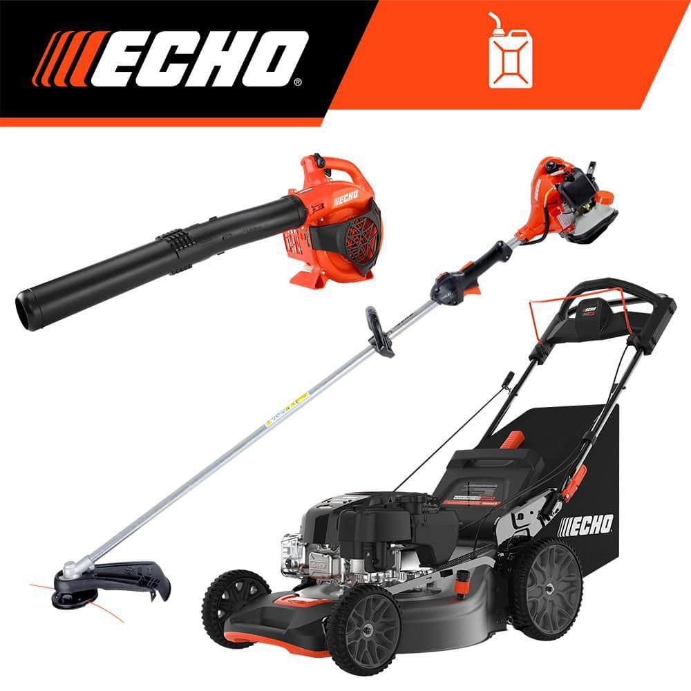 ECHO 21 in. 190 cc Gas 3-in-1 RWD Self-Propelled Lawn Mower Combo Kit with 21.2 cc SRM-2120 ...