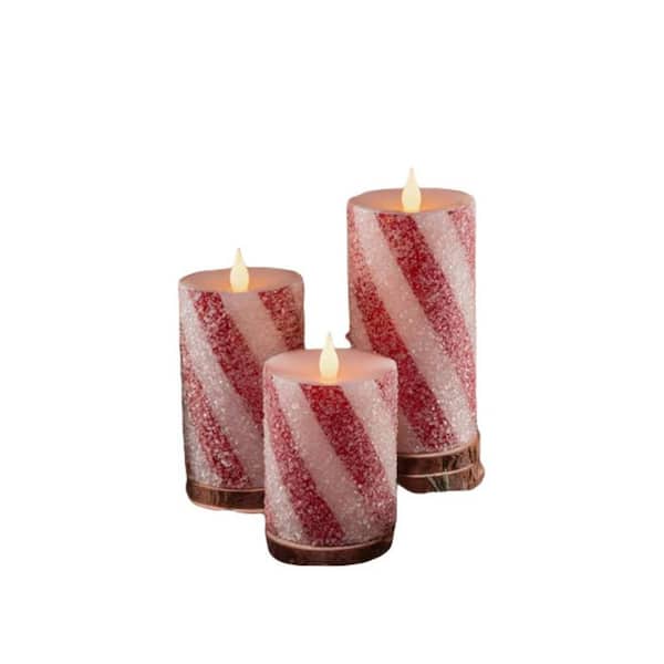 Red and White Flameless Glitter Flickering Real Wax LED Pillar Candle 3 ...
