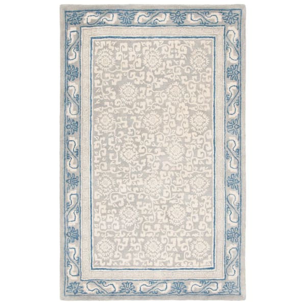 SAFAVIEH Antiquity 8 ft. x 10 ft. Gray/Ivory Paisley Border Area Rug ...