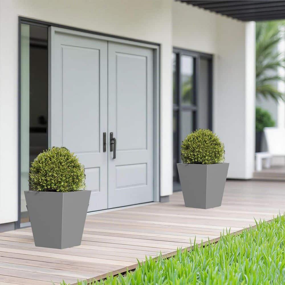 Large 18" H Tall Stylish Burnished Gray Metal Outdoor & Indoor Garden ...