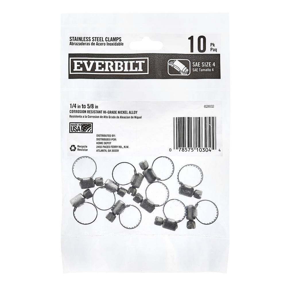 Everbilt 5/16 - 5/8 in. Stainless Steel Hose Clamp (10-Pack) 626025E ...