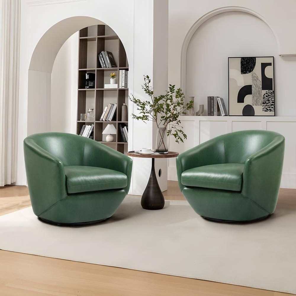 Uixe Modern Green PU Leather Swivel Accent Arm Chair with Metal Base ...