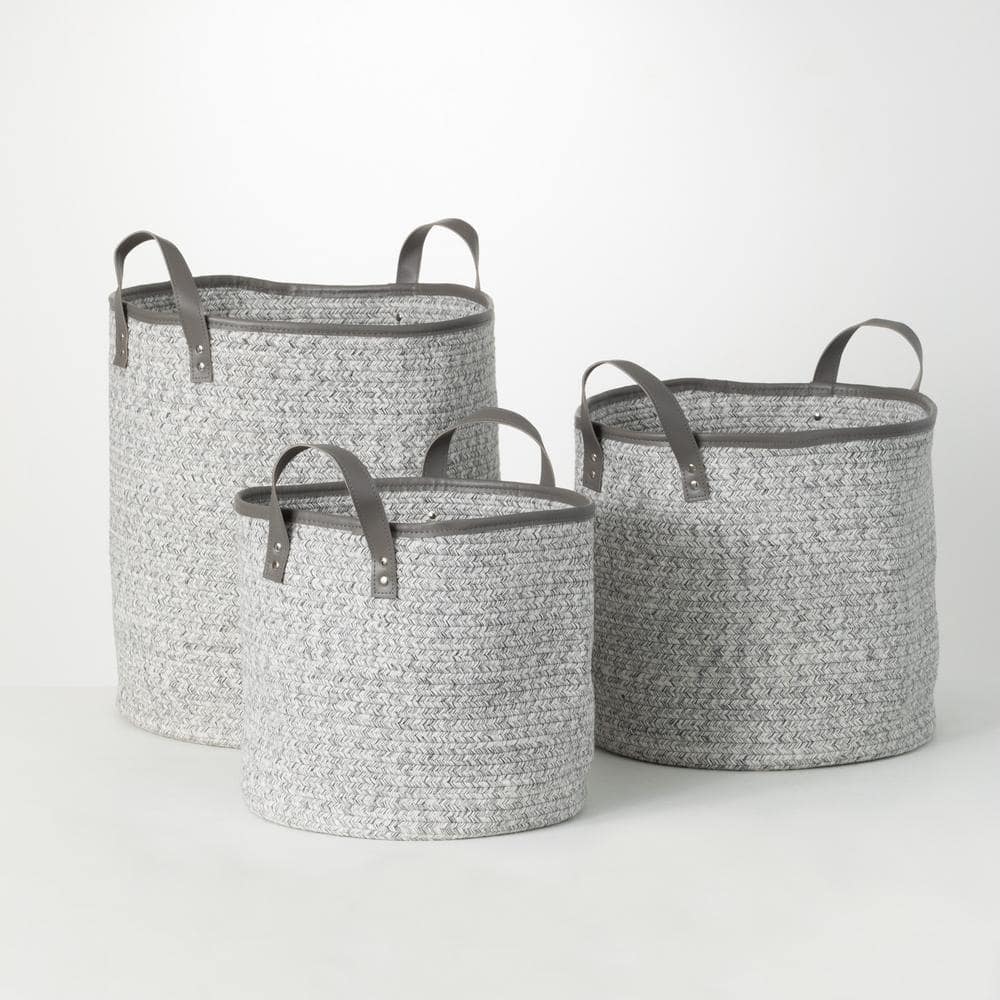 SULLIVANS 18", 15.5", and 14" Dove Gray Woven Fabric Basket (Set of 3 ...