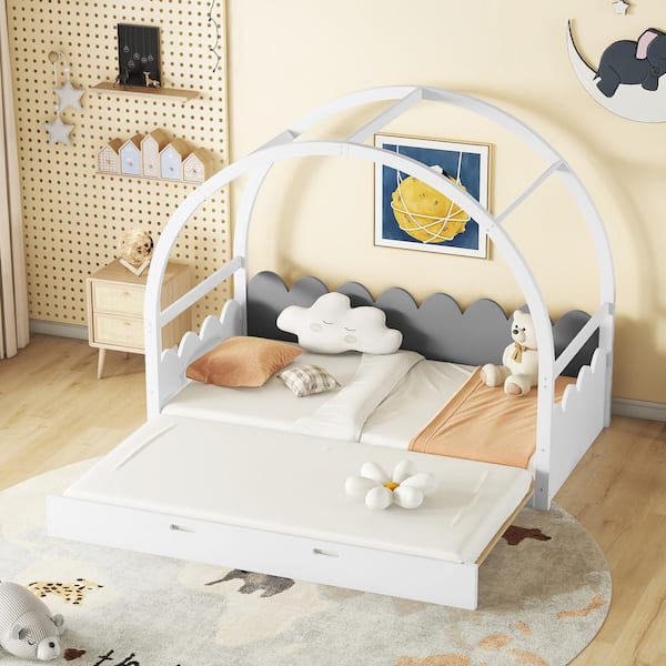Harper & Bright Designs Extendable White and Gray Twin Size Wood ...
