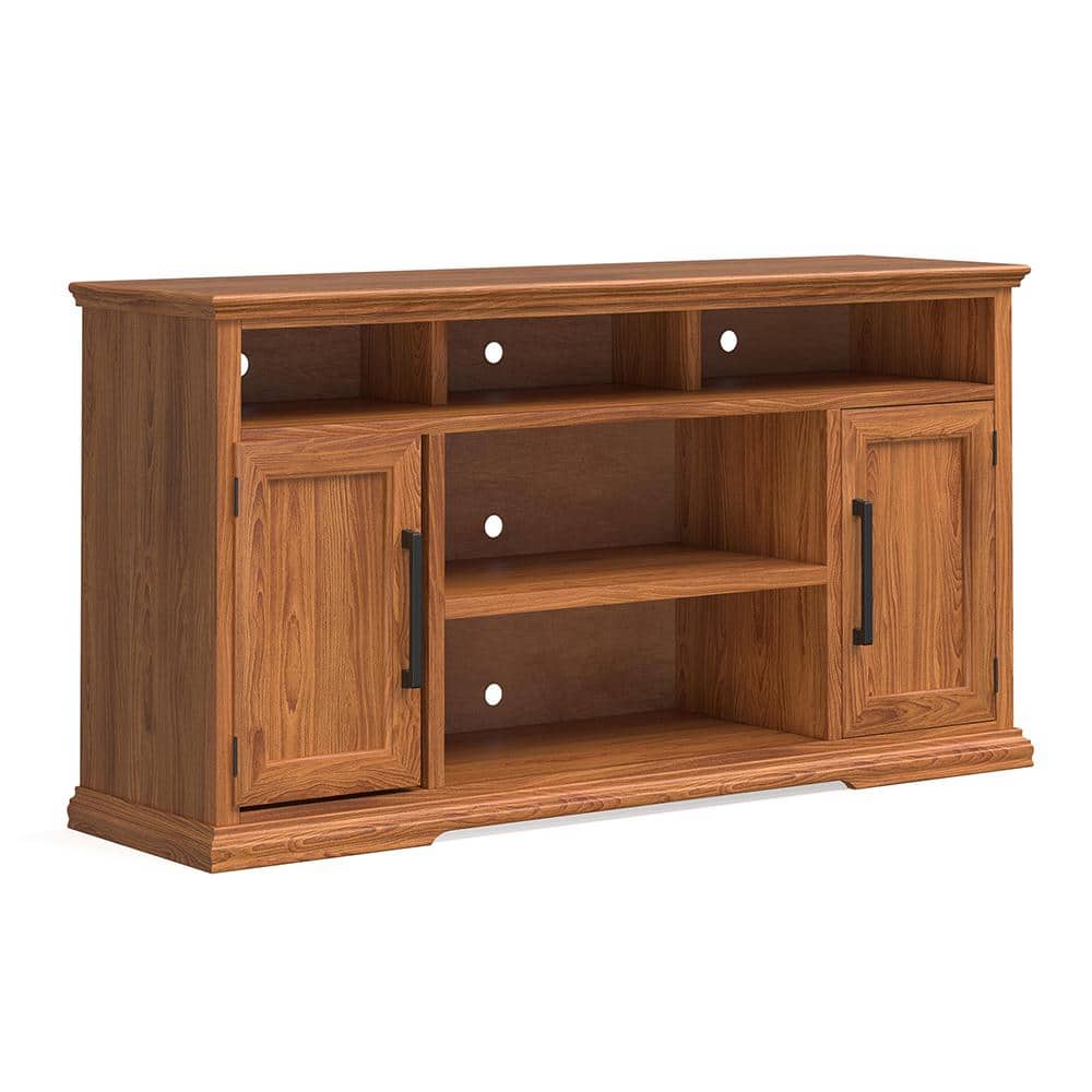 Bridgevine Home 62 in. Fully Assembled Oak TV Stand, Fits TV's up to 70 ...