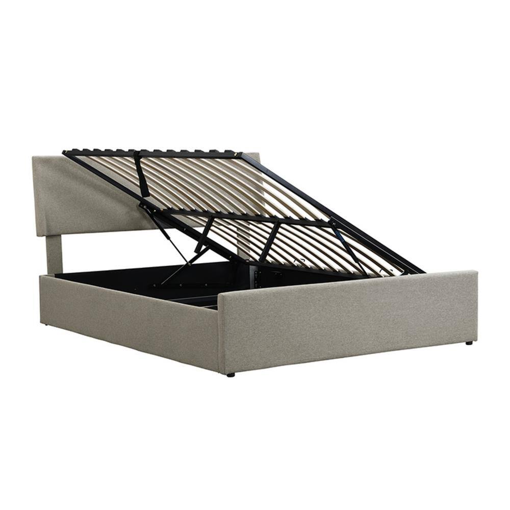 Harper And Bright Designs Gray Wood Frame Queen Size Linen Sleigh Bed