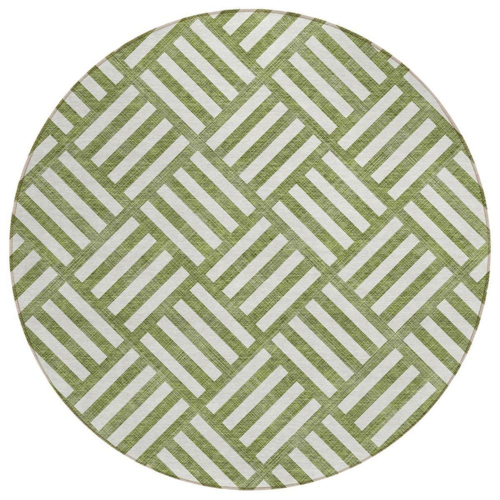 HomeRoots Olive Green, Ivory 8 ft. Round Woven Geometric Polyester ...