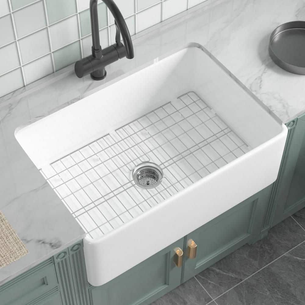 Vomlor Fireclay Farmhouse Sink 30 in. Single Bowl White Farmhouse ...