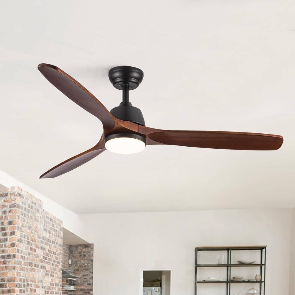 YUHAO Farmhouse 52 in. Integrated LED Indoor Matte Black Ceiling Fan ...