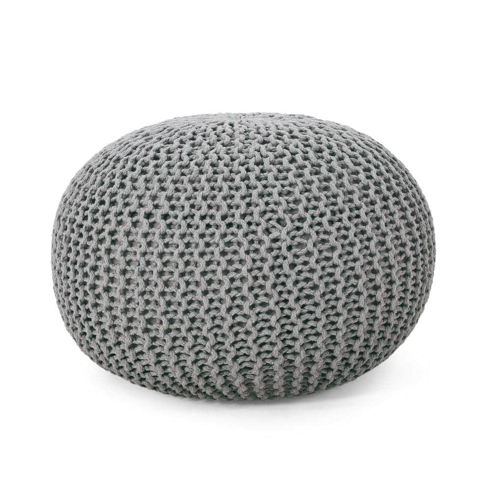 Noble House Wilshire Light Gray Round Knit Pouf 94215 - The Home Depot