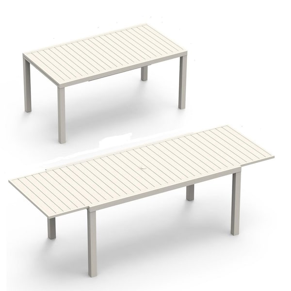 97.2 in. L White Rectangular Extendable Aluminum Outdoor Dining Table ...