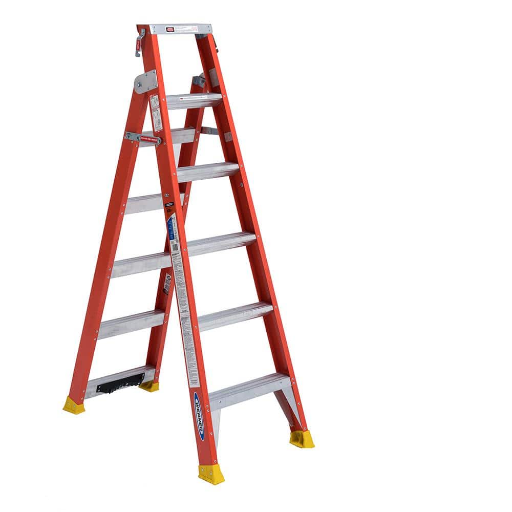 WERNER 11 ft. Fiberglass Dual Purpose 2-n-1 Step Ladder (13 ft. Reach ...