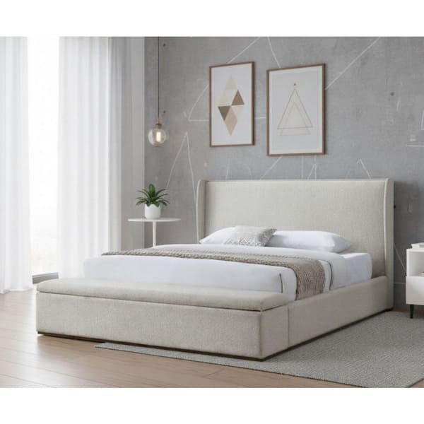 Acme Furniture Dakota Beige Wood Frame Queen Panel Bed with Storage ...