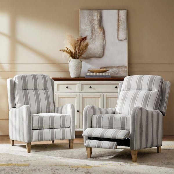 JAYDEN CREATION Natalia Gray Farmhouse Polyester Recliner (Set of 2 ...