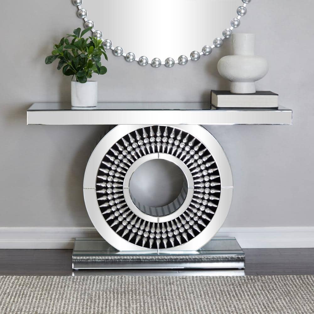 Litton Lane Caspian 47 in. Silver Rectangle Glass Console Table with ...