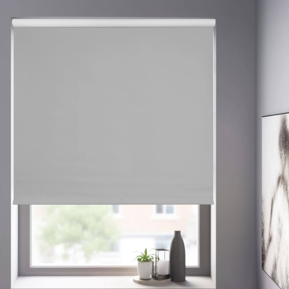 Chicology Gray Solid Cordless Blackout Privacy Vinyl Roller Shade 21 in ...