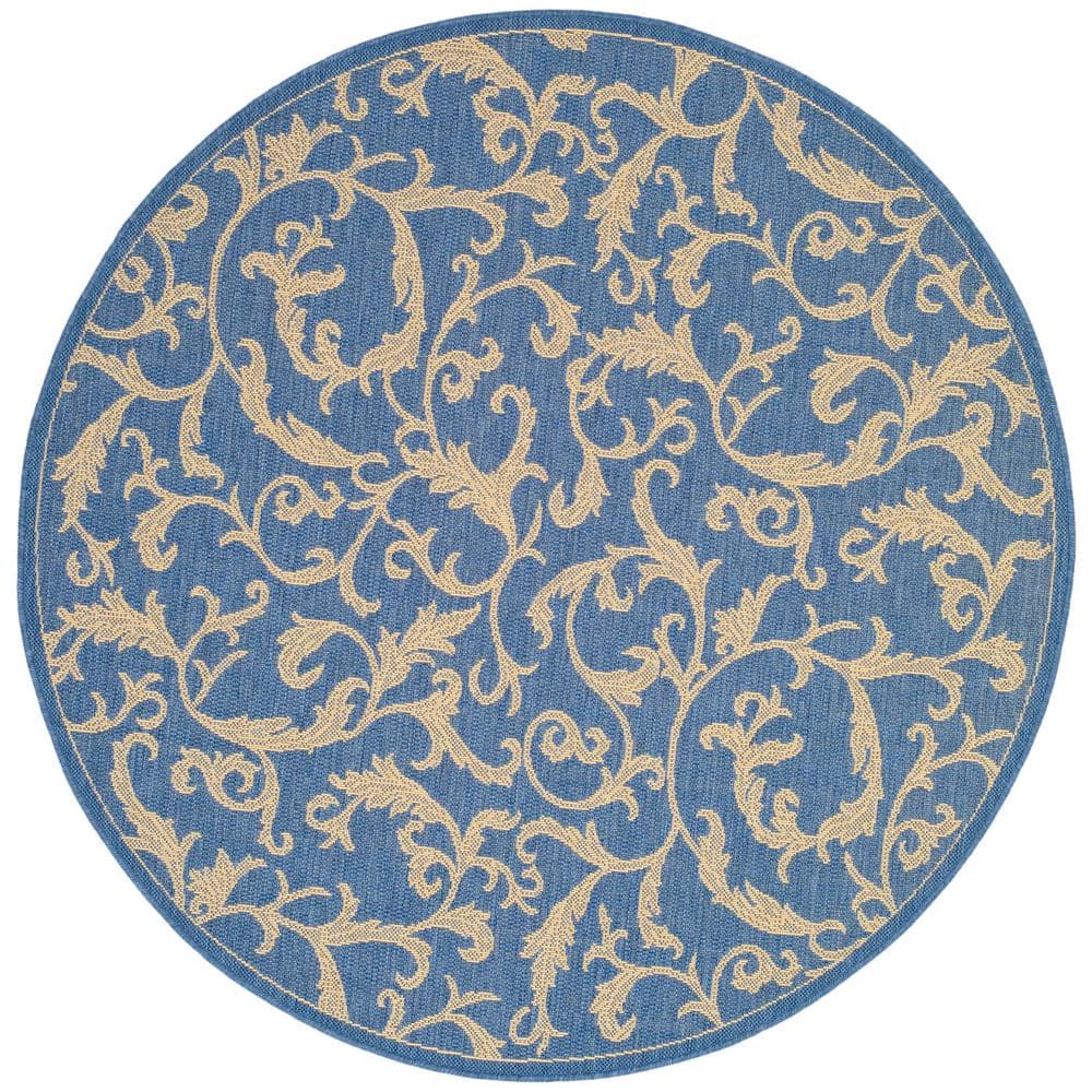 SAFAVIEH Courtyard Blue/Natural 7 ft. x 7 ft. Round Border Indoor ...