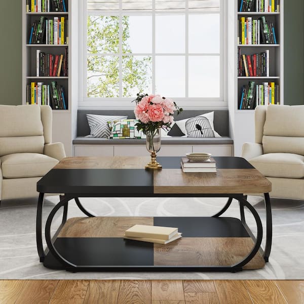 BYBLIGHT Kerlin 39. 25in. Light Brown & Black Square Coffee Table MDF ...
