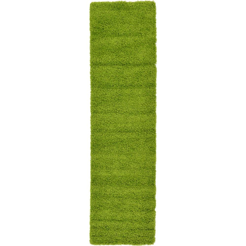 Unique Loom Solid Shag Grass Green 10 ft. Runner Rug 3127896 - The Home ...