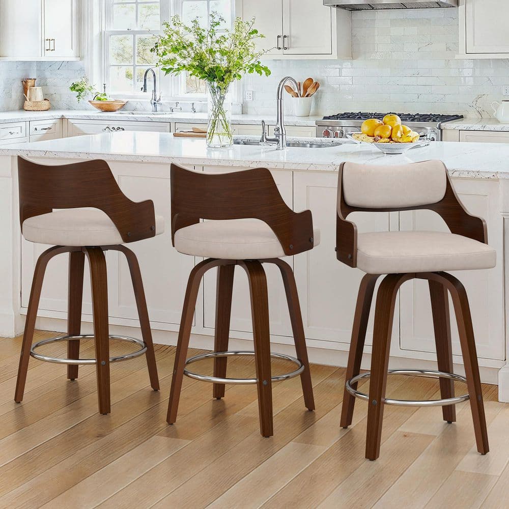 OrangeOne Kap 26 in. Tan Walnut Wood Frame Premium Faux Leather Swivel ...