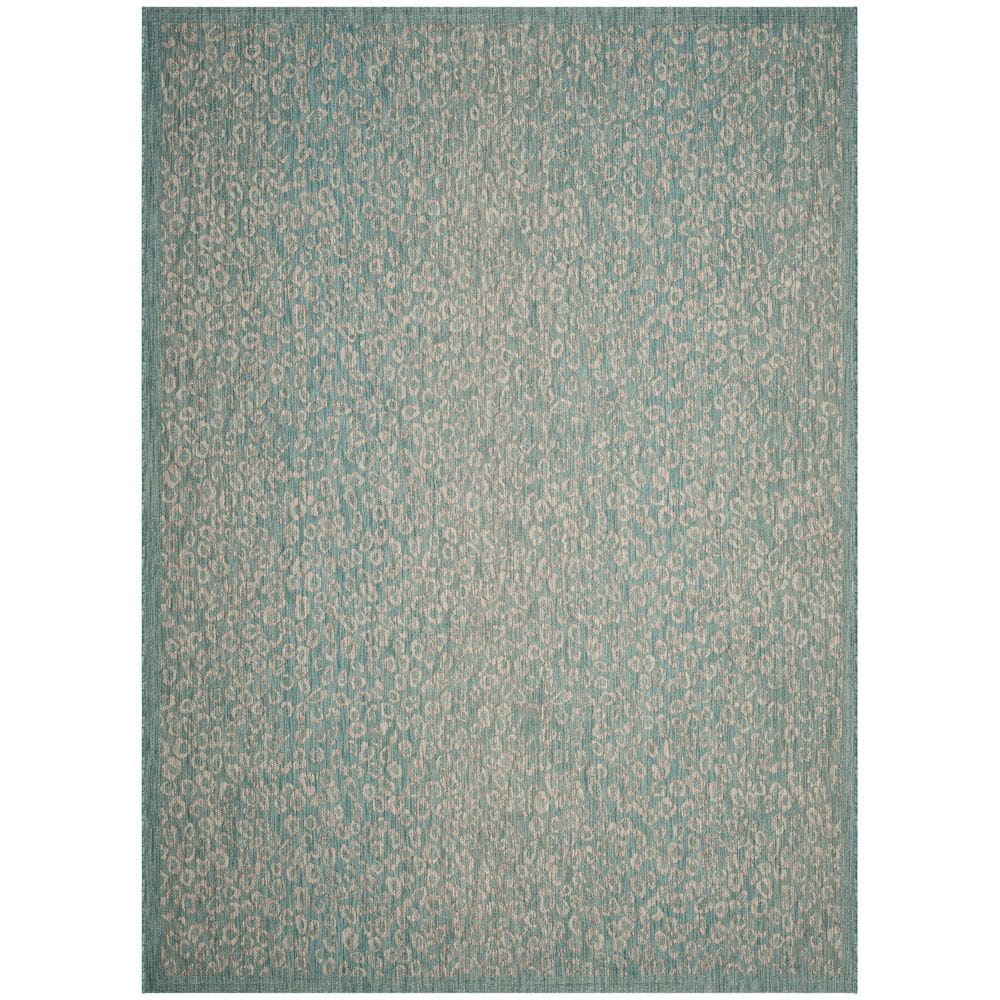 SAFAVIEH Courtyard Aqua/Gray 8 ft. x 11 ft. Border Cheetah Indoor ...