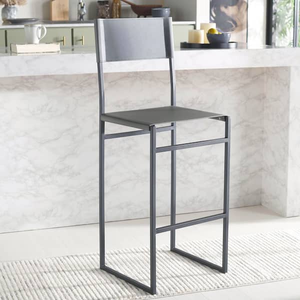 SAFAVIEH Layne Gray Leather Bar Stool BST3021B - The Home Depot