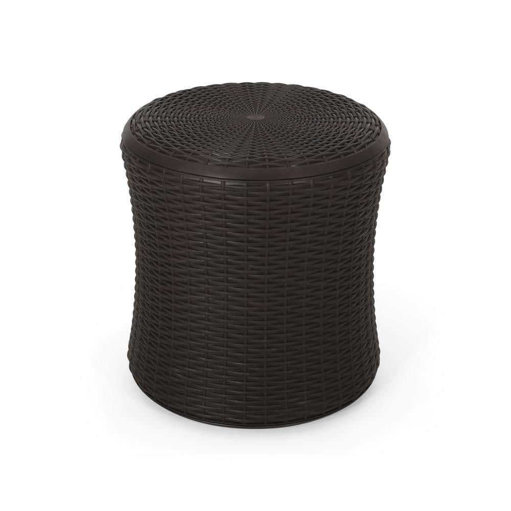 Zeus & Ruta 21 in. H Dark Brown Polypropylene Round Outdoor Side Table ...