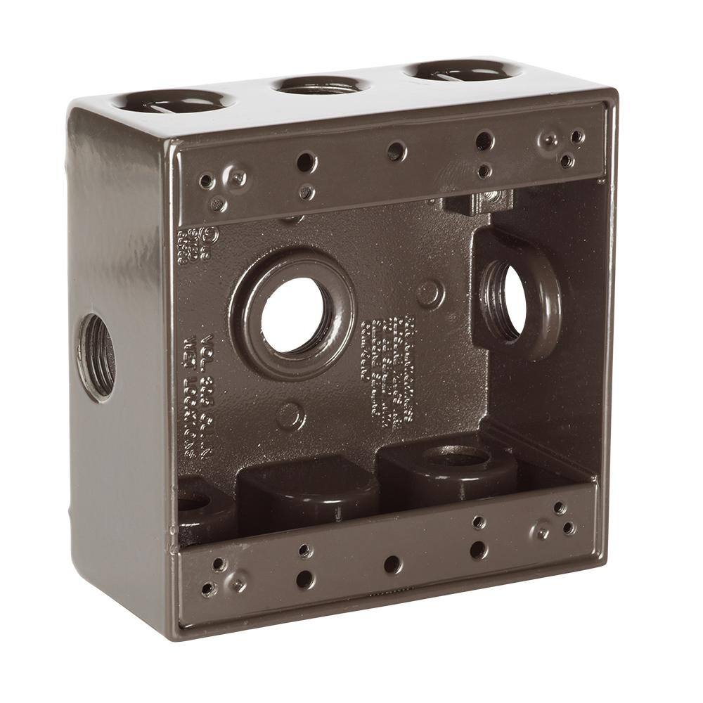 Halex 1/2 in. Aluminum Bronze 2-Gang 6-Hole Weatherproof Outlet Box ...