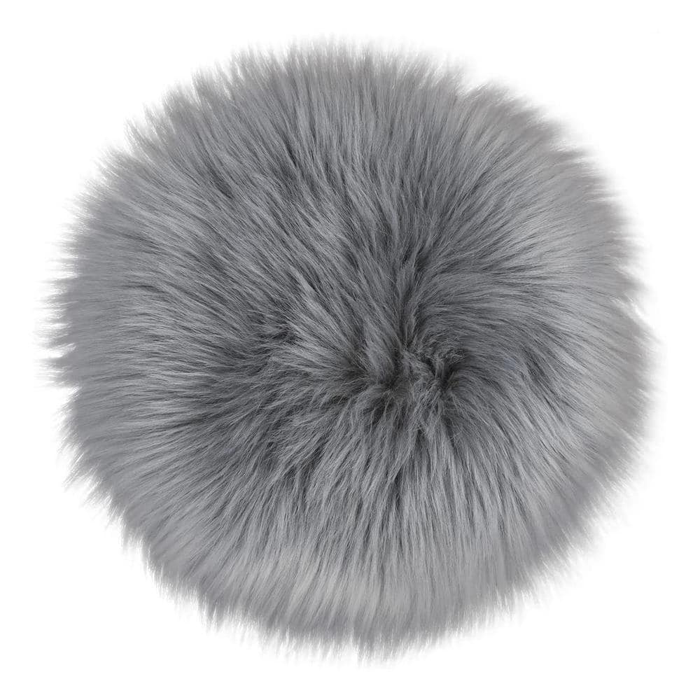 Latepis Sheepskin Faux Furry Gray 6 ft. 6 in. Fuzzy Round Rugs Area Rug ...