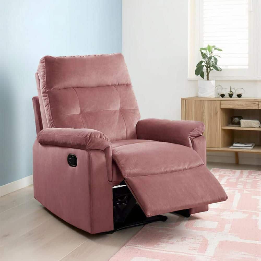 Benjara Jessy Blush Pink Polyester Glider Recliner Chair with Tufted ...