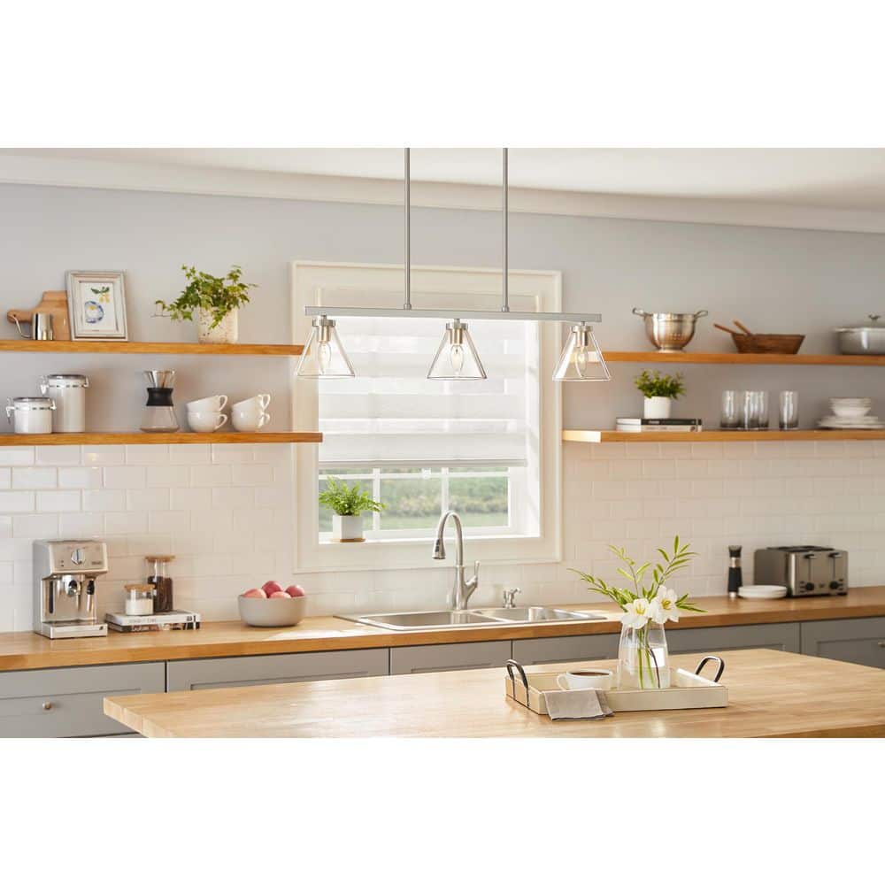 Hampton Bay Myles 3-Light Island Pendant Light Brushed Nickel Finish ...