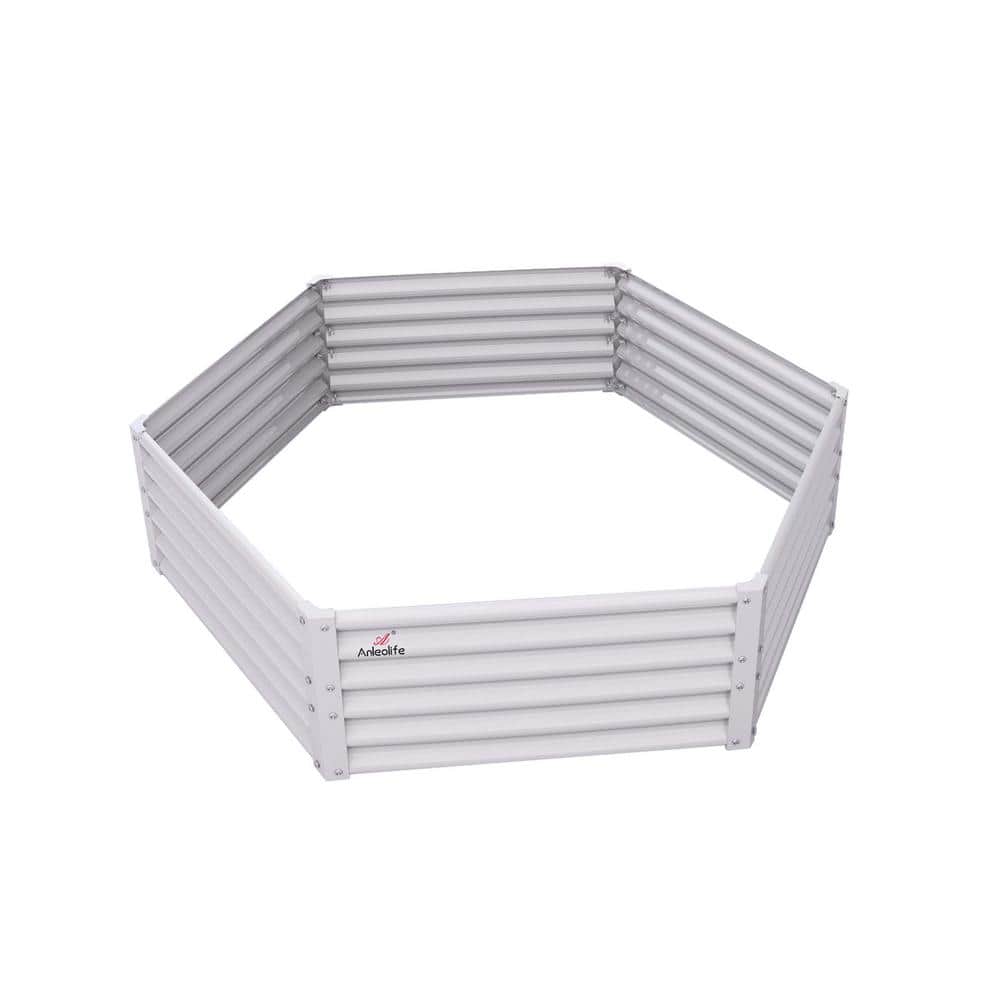 Zeus & Ruta 70 in. x 60 in. x 18 in. White Metal Hexagon Outdoor ...
