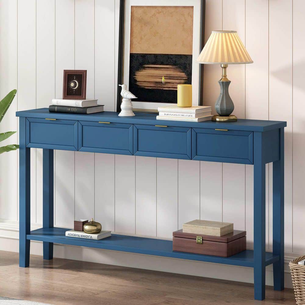 Polibi 60 in. Navy Rectangle Wood Console Table Entryway Table RS519 ...