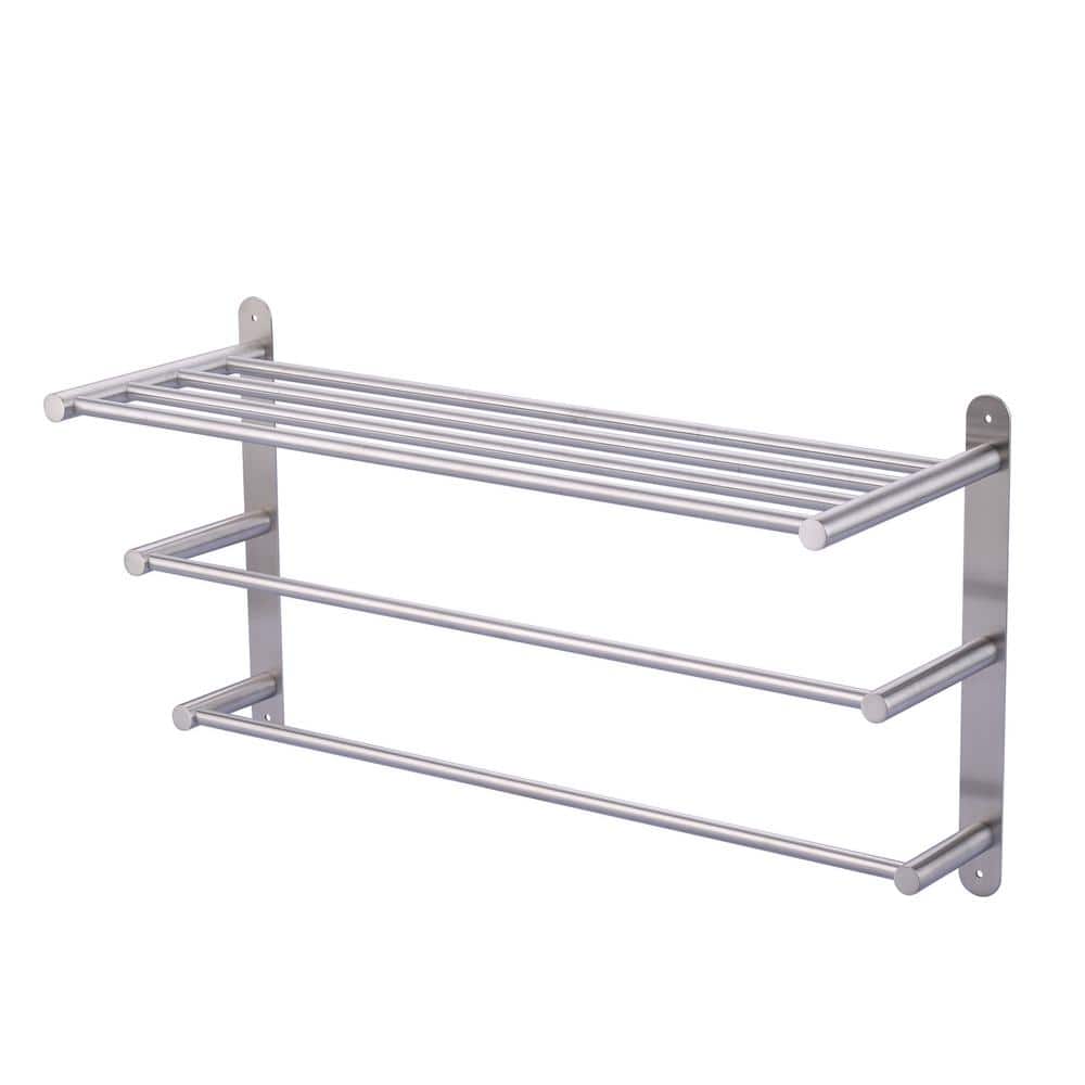 WOWOW 24 in. Brushed Nickel 3-Tier Wall Mounted Towel Rack with ...
