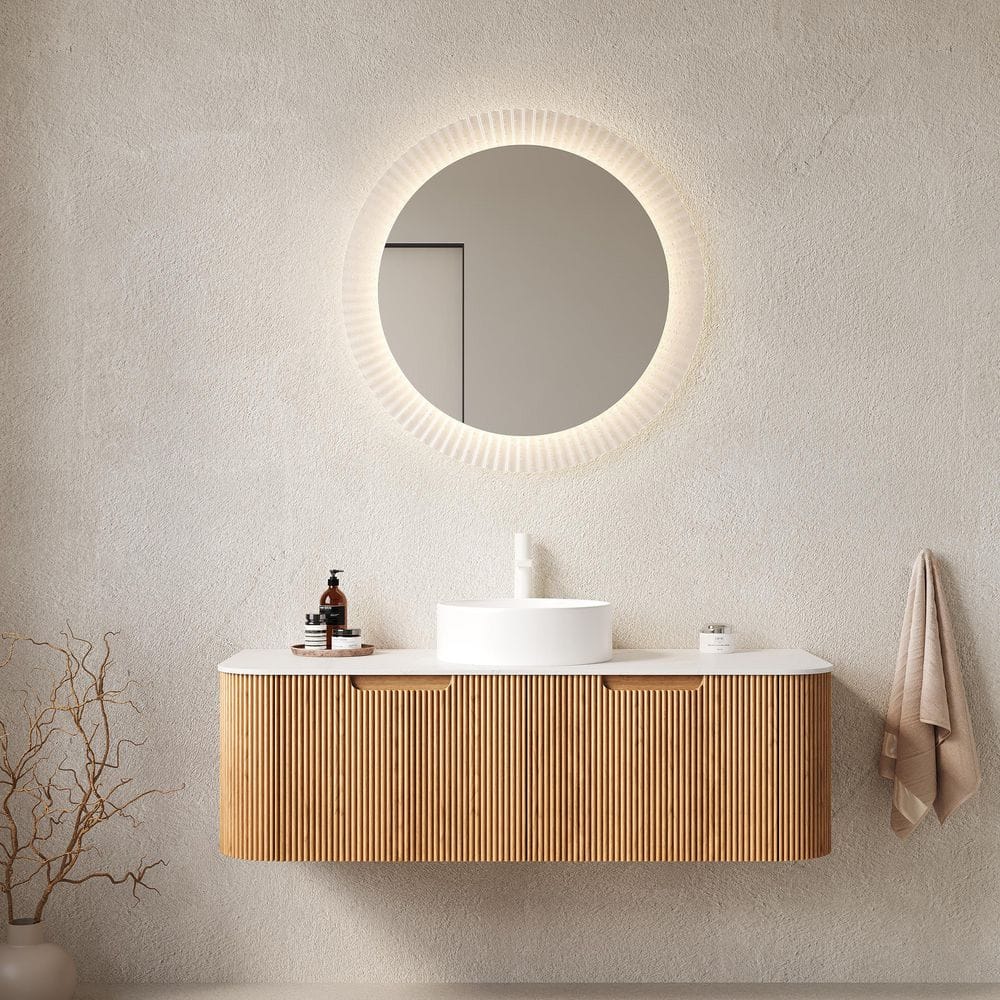 Afhocomp 48 in. Single Sink Floating Natural Bath Vanity with White ...