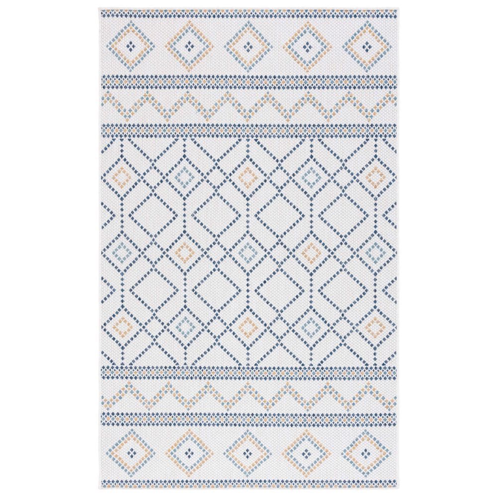 SAFAVIEH Courtyard Ivory/Navy Yellow 7 ft. x 10 ft. Geometric Modern ...