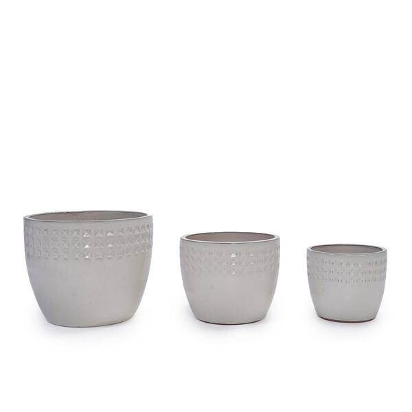 3-Piece Ceramic Flowerpot Set, Decorative Planters with Drainage ...