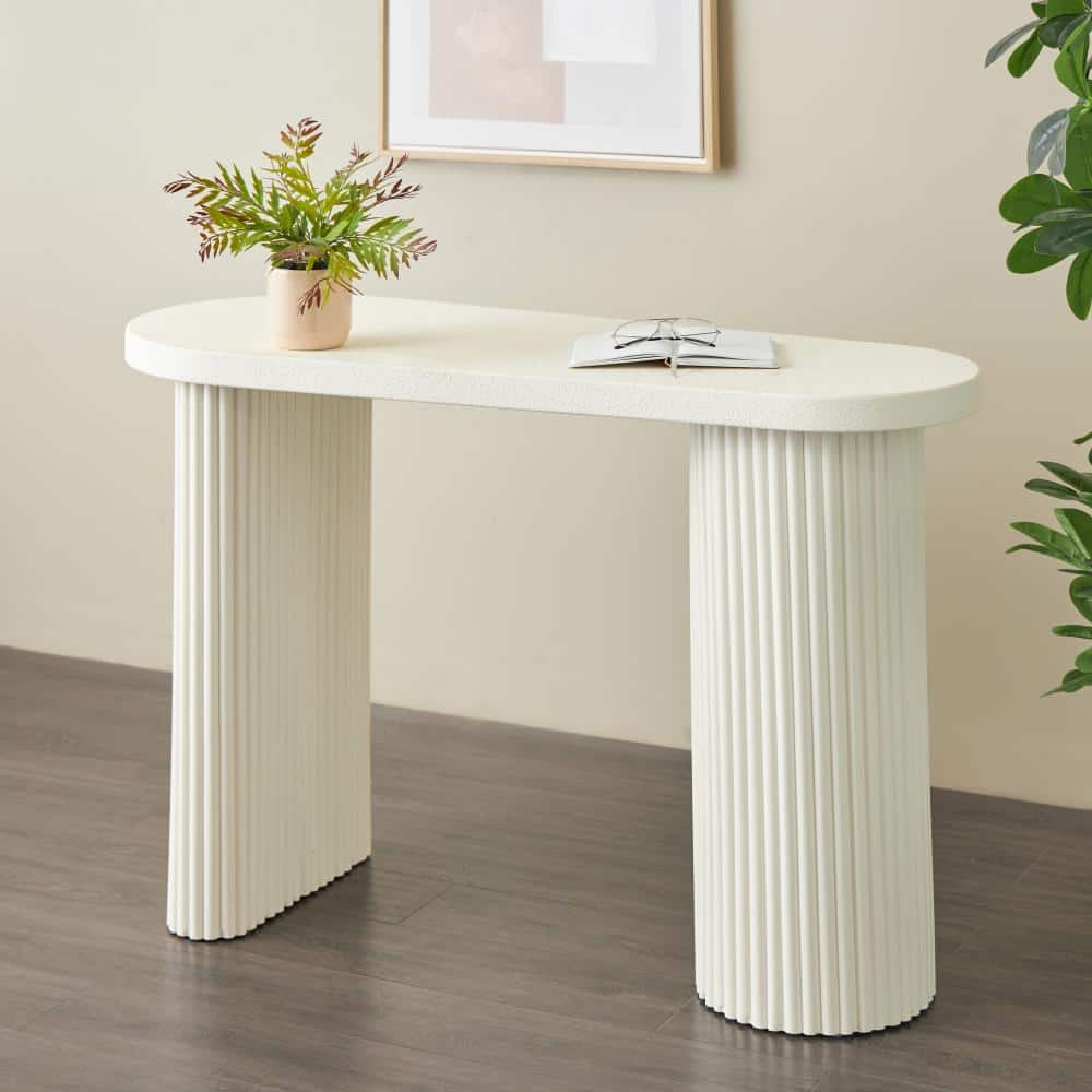 Litton Lane 47 in. White Extra Large Oval Metal Handmade Oval Console ...