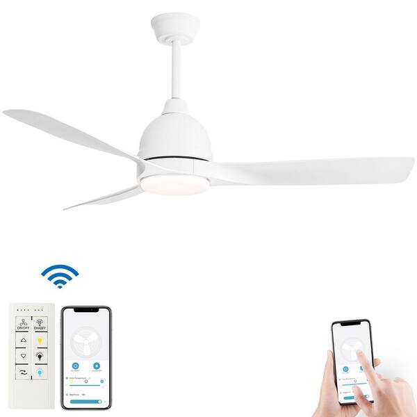 Sofucor 54 in. Indoor/Outdoor Smart White Ceiling Fan with LED light ...