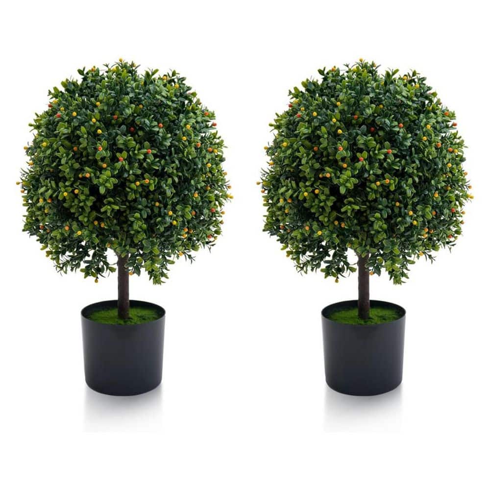 MOVECOM 1.67 ft. 2PC Topiary Trees Artificial Outdoor with Fruits ...