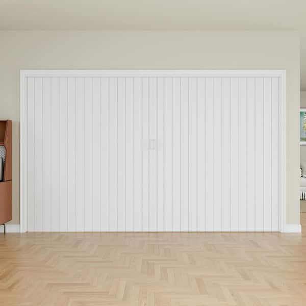 ARK DESIGN 120 in. x 80 in. White Vinyl PVC Double Layer Accordion Door ...